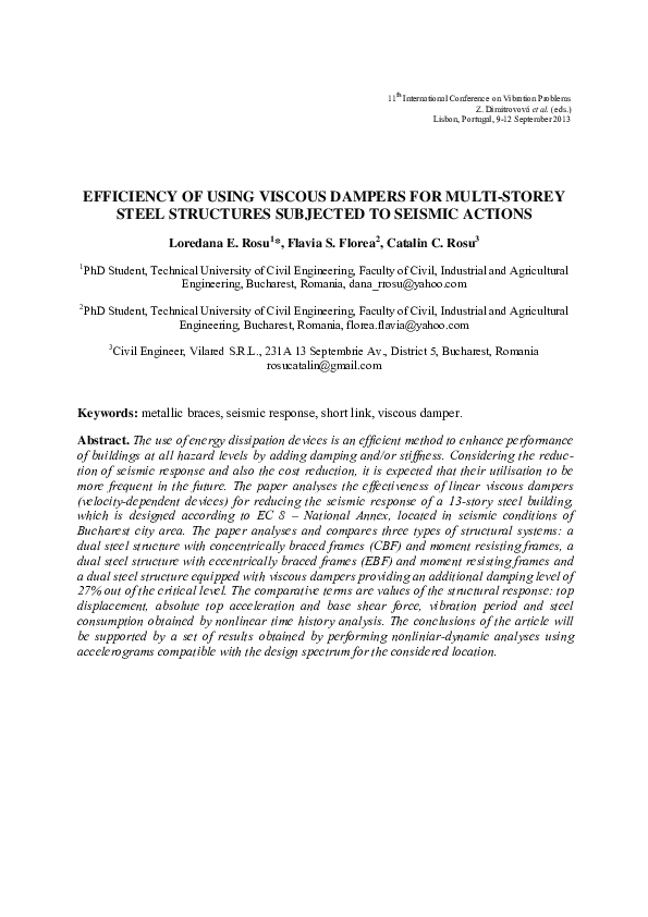 (PDF) Efficiency of Using Viscous Dampers for Multi-Storey Steel Structures Subjected to Seismic ...