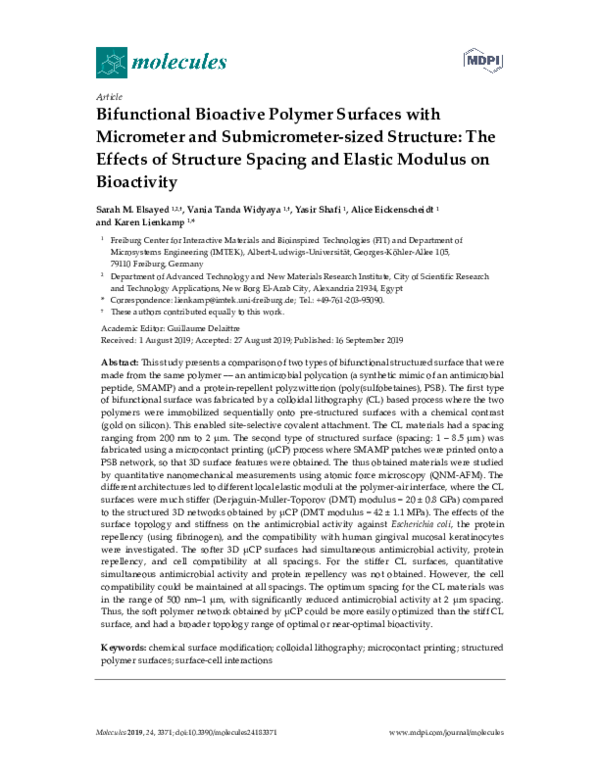 (PDF) Bifunctional Bioactive Polymer Surfaces with Micrometer and Submicrometer-sized Structure ...