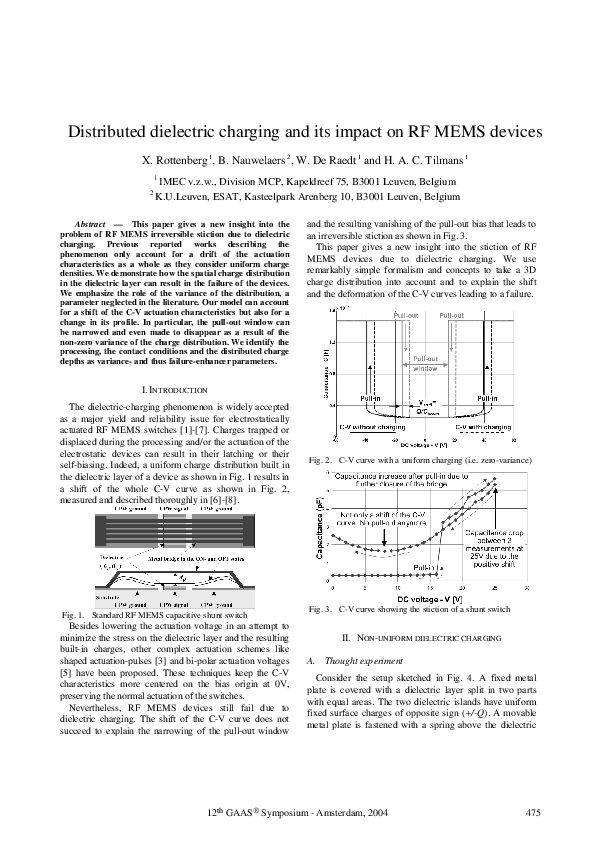 Pdf Distributed Dielectric Charging And Its Impact On Rf Mems Devices