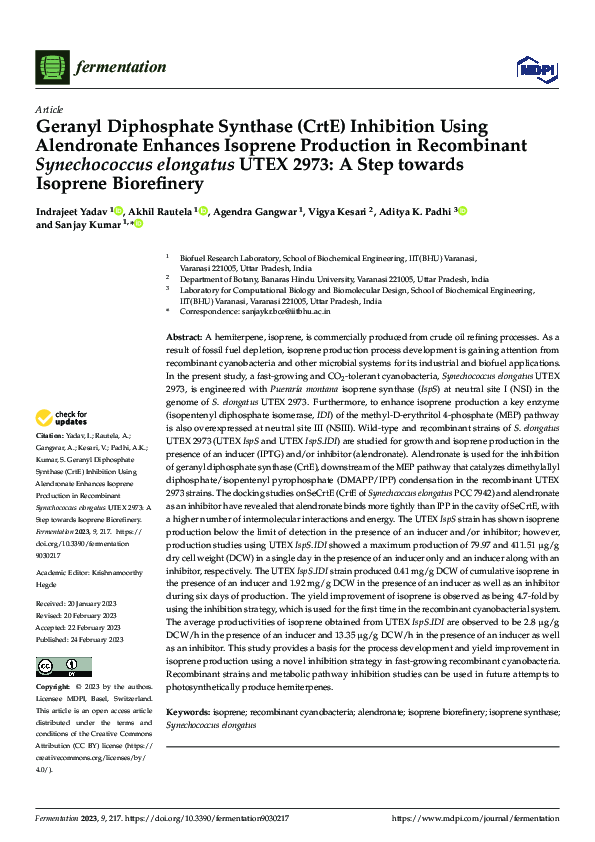 (PDF) Geranyl Diphosphate Synthase (CrtE) Inhibition Using Alendronate ...
