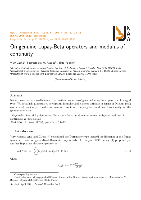 Pdf Approximation By Lupaş Beta Integral Operators
