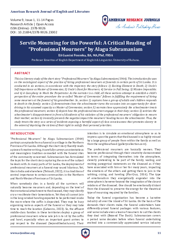 (PDF) Servile Mourning for the Powerful: A Critical Reading of ...