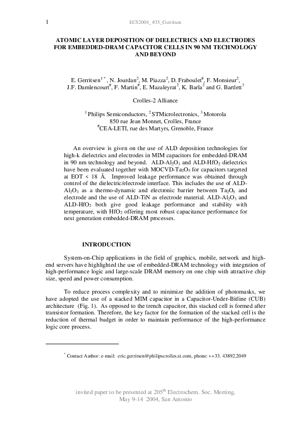 (PDF) ATOMIC LAYER DEPOSITION OF DIELECTRICS AND ELECTRODES FOR ...