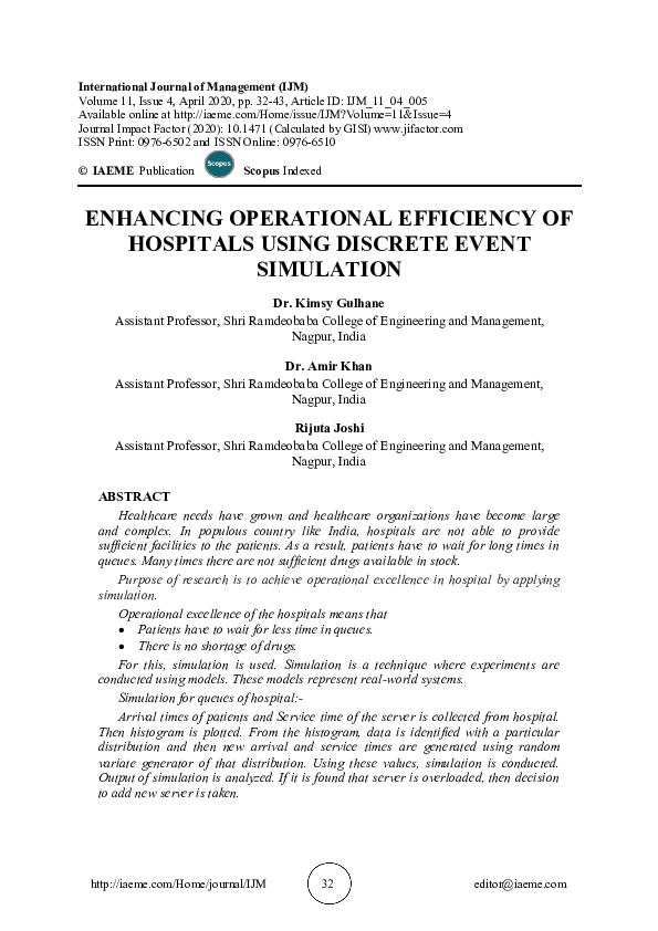 (PDF) Enhancing Operational Efficiency of Hospitals Using Discrete Event Simulation