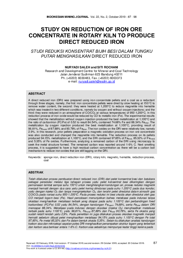 (PDF) Study on reduction of iron ore concentrate in rotary kiln to ...
