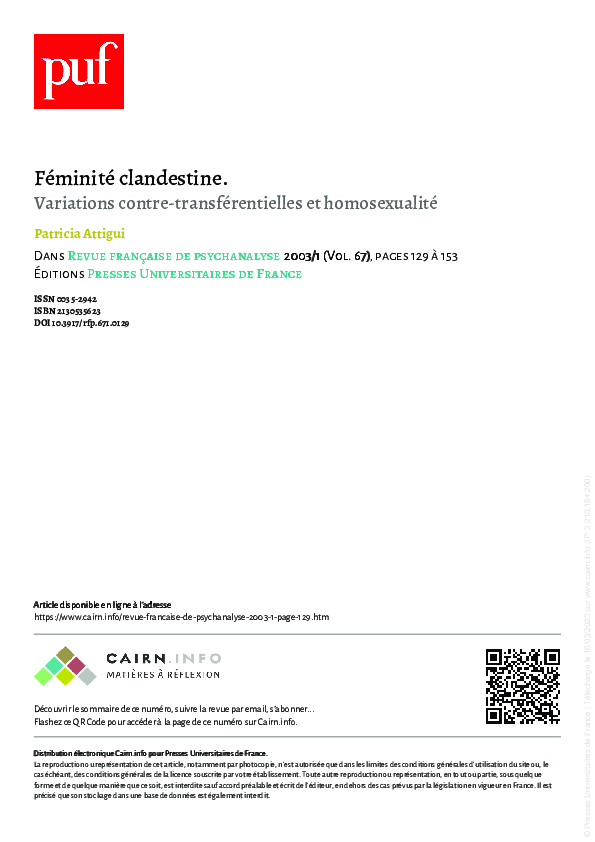 (PDF) Féminité clandestine | Patricia ATTIGUI - Academia.edu