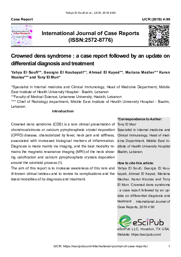 (PDF) Crowned dens syndrome: a case report followed by an update on ...