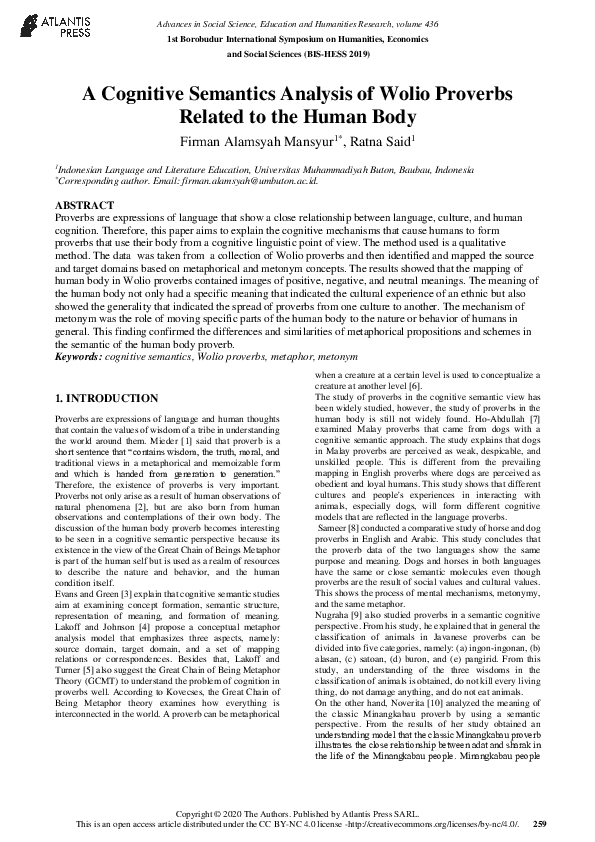 (PDF) A Cognitive Semantics Analysis of Wolio Proverbs Related to the ...