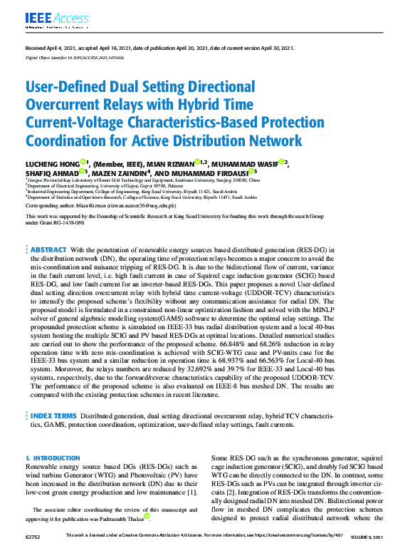 Pdf User Defined Dual Setting Directional Overcurrent Relays With Hybrid Time Current Voltage