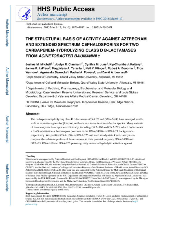 (PDF) Structural Basis of Activity against Aztreonam and Extended ...