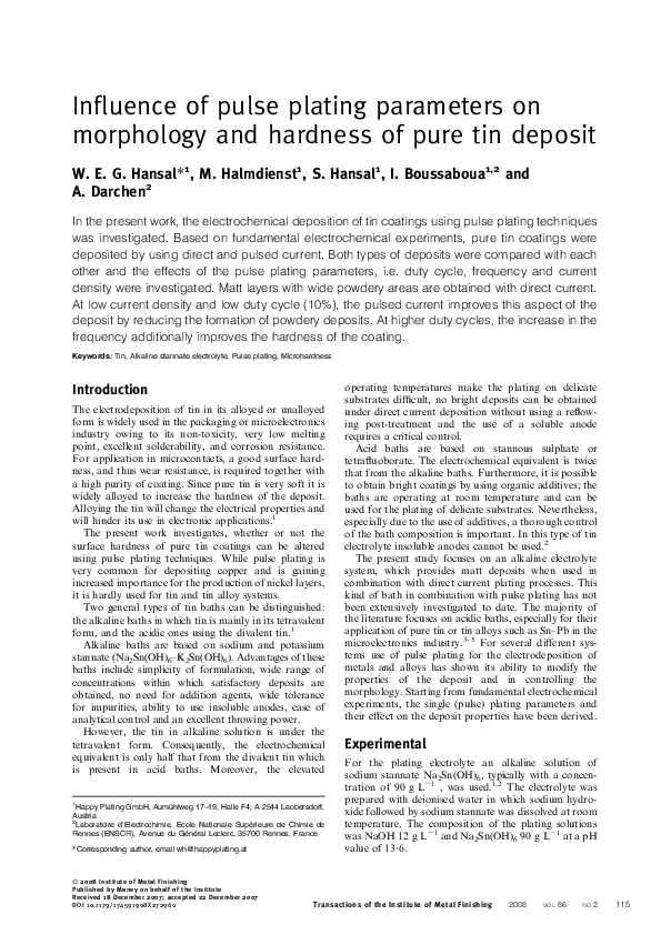 (PDF) Influence of pulse plating parameters on morphology and hardness ...