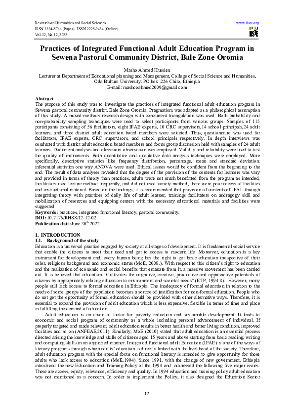 (PDF) Practices of Integrated Functional Adult Education Program in ...