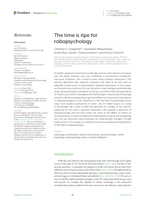 (PDF) The time is ripe for robopsychology