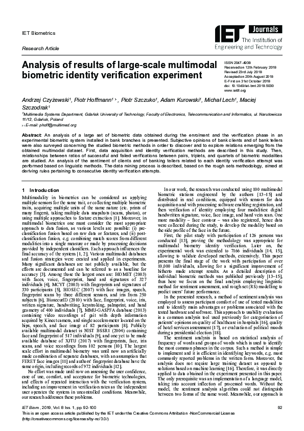 (PDF) Analysis of results of large‐scale multimodal biometric identity ...