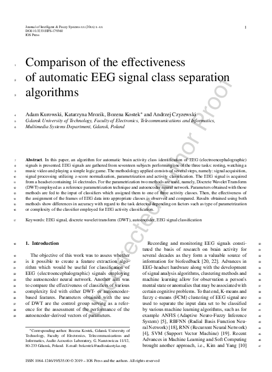 (PDF) Comparison of the effectiveness of automatic EEG signal class separation algorithms
