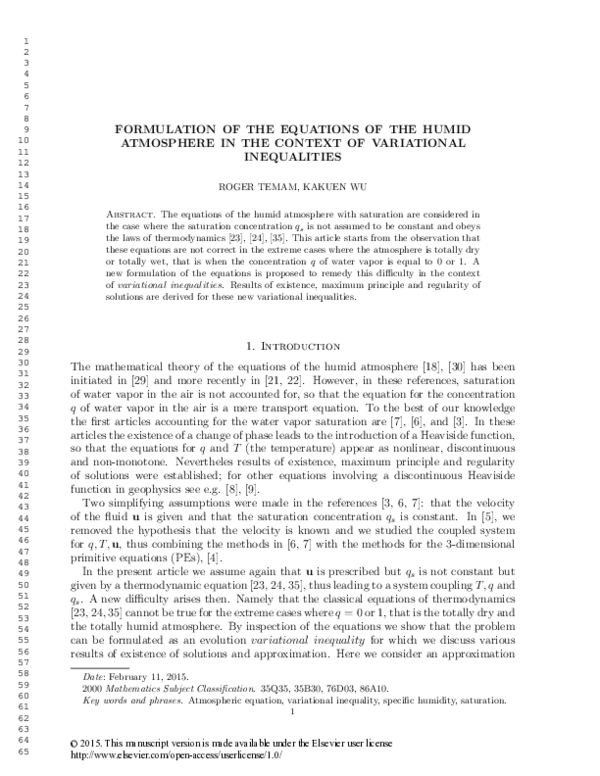 (PDF) Formulation of the equations of the humid atmosphere in the context of variational ...