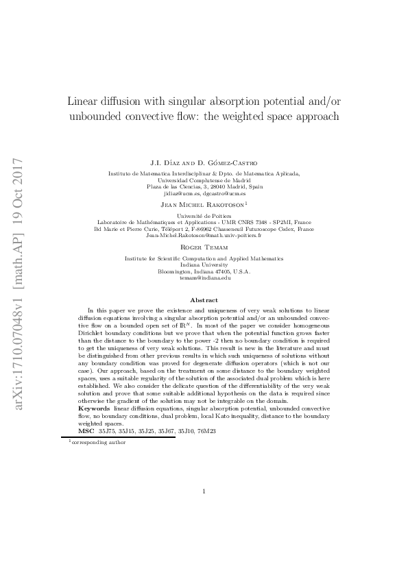 Pdf Linear Diffusion With Singular Absorption Potential And Or Unbounded Convective Flow The