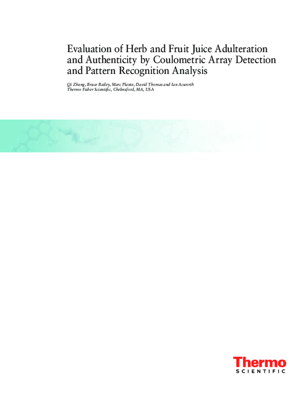 (PDF) Evaluation of herb and fruit juice adulteration and authenticity by coulometric array ...