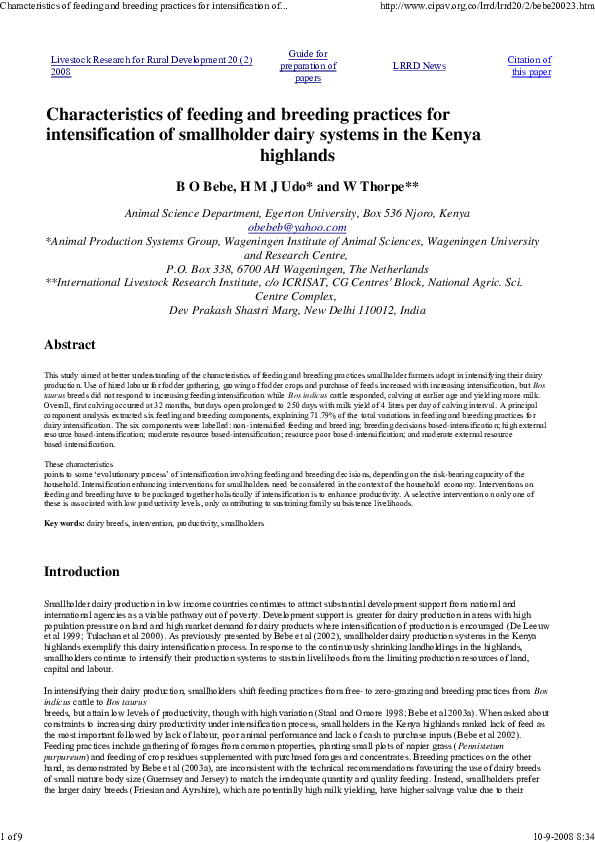 (PDF) Characteristics of feeding and breeding practices for ... (PDF) Characteristics of feeding and breeding practices for ...