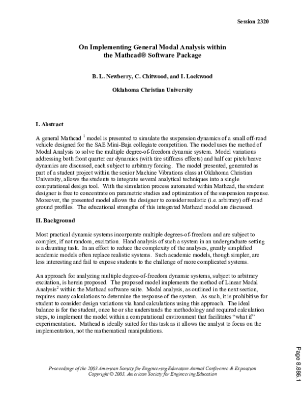 (PDF) On Implementing General Modal Analysis Within The Mathcad ...