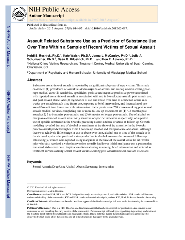 (PDF) Assault related substance use as a predictor of substance use ...