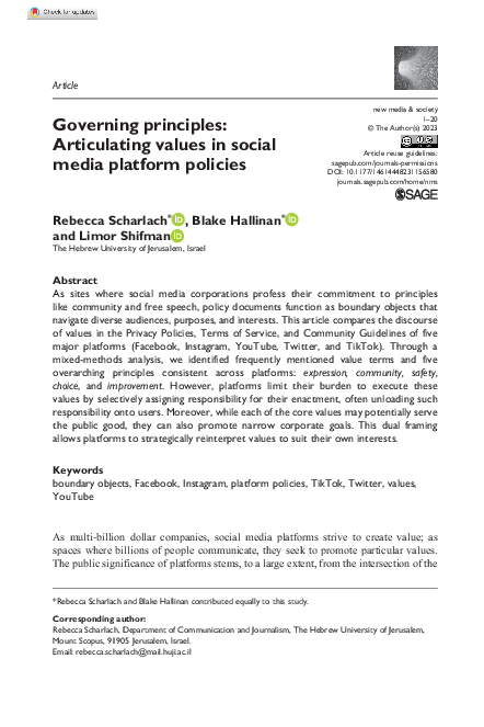 (PDF) Governing principles: Articulating values in social media ...