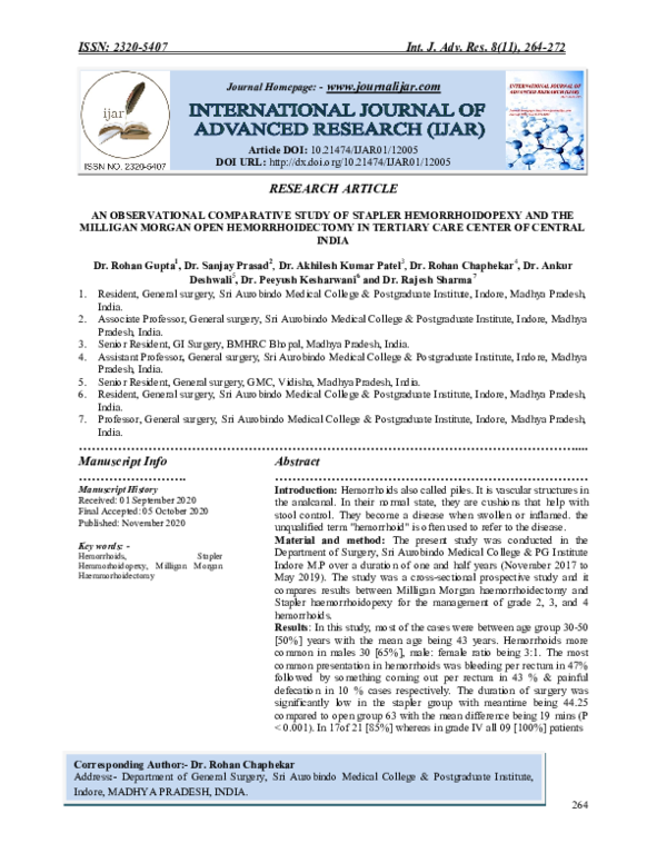 (PDF) An Observational Comparative Study of Stapler Hemorrhoidopexy and ...