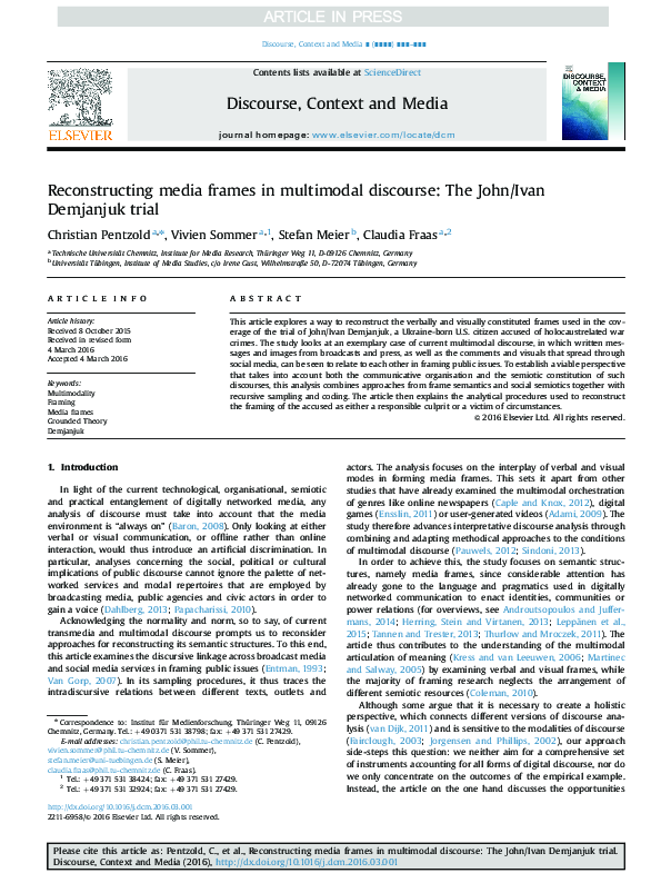(PDF) Reconstructing media frames in multimodal discourse: The John/Ivan Demjanjuk trial