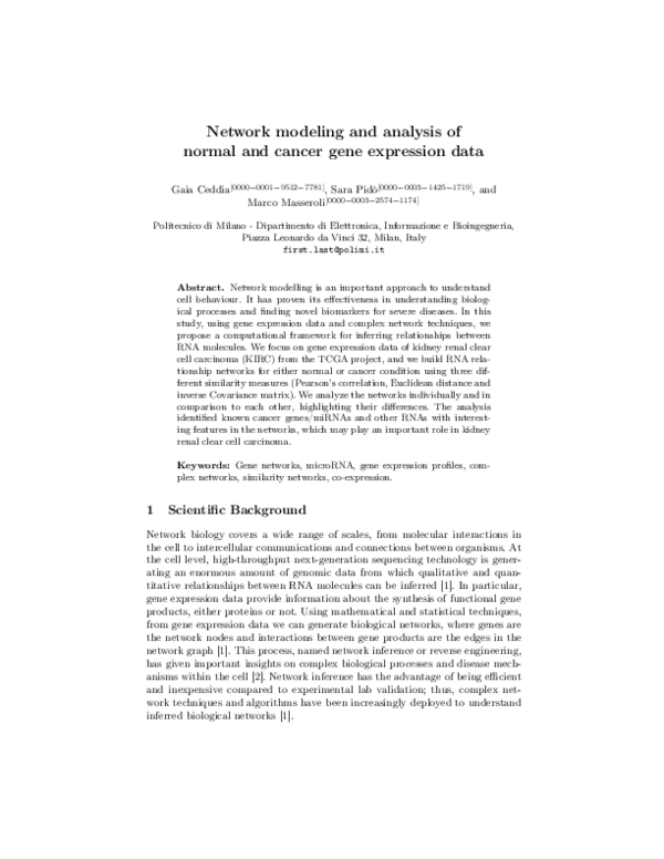 (PDF) Network Modeling and Analysis of Normal and Cancer Gene ...