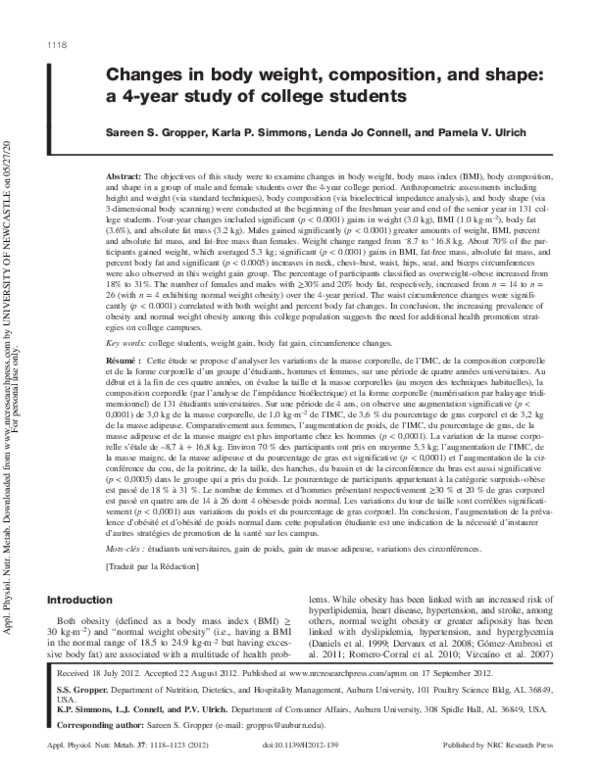 (PDF) Changes in body weight, composition, and shape: a 4-year study of ...