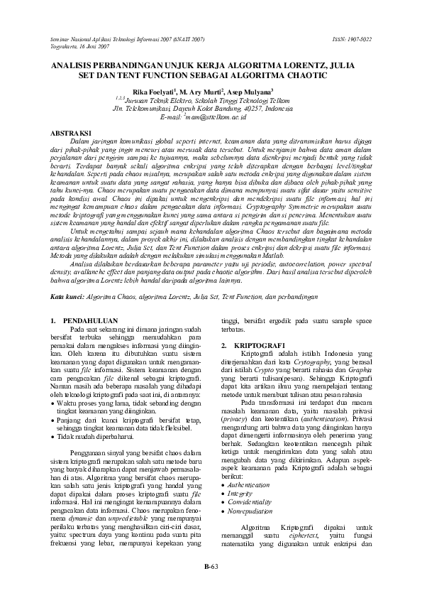 (PDF) Analisis Perbandingan Unjuk Kerja Algoritma Lorentz, Julia Set Dan Tent Function Sebagai ...