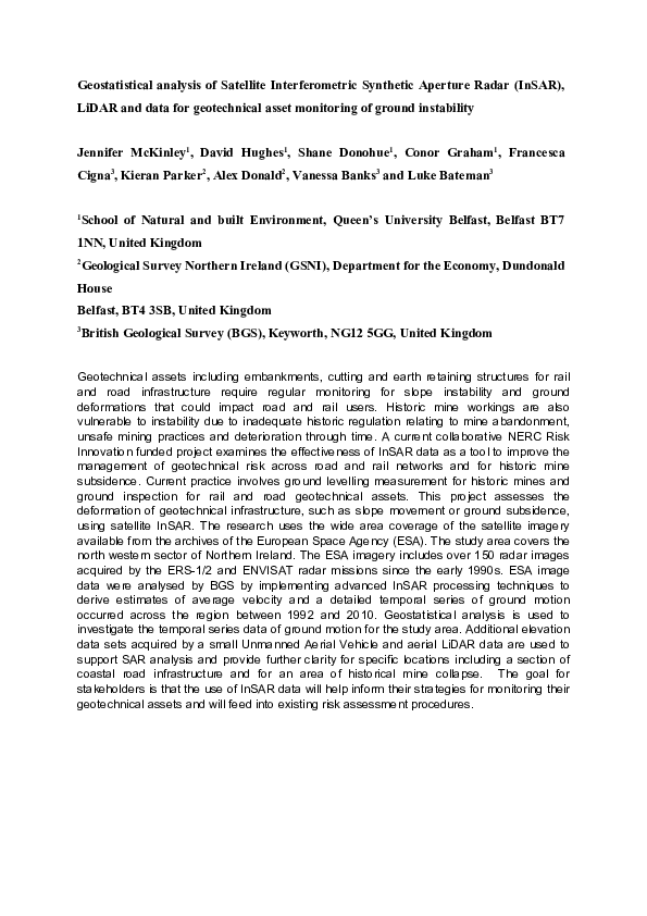 Doc Geostatistical Analysis Of Satellite Interferometric Synthetic Aperture Radar Insar