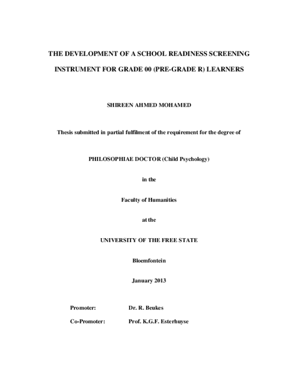 (PDF) The development of a school readiness screening instrument for ...
