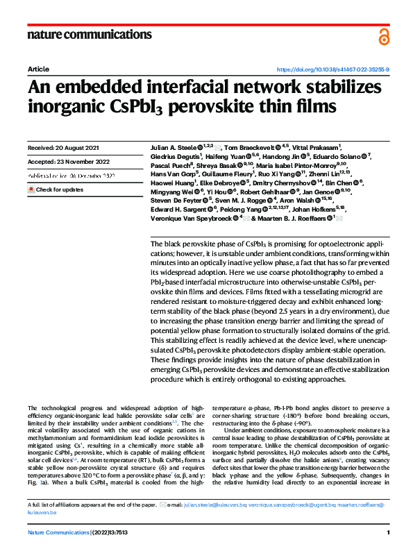(PDF) An embedded interfacial network stabilizes inorganic CsPbI3 ... (PDF) An embedded interfacial network stabilizes inorganic CsPbI3 ...