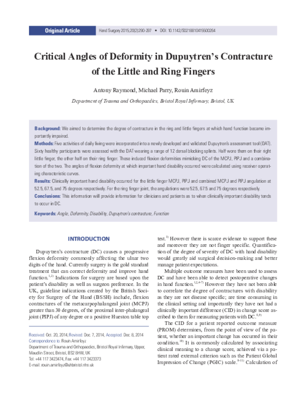 (PDF) Critical Angles of Deformity in Dupuytren’s Contracture of the ...
