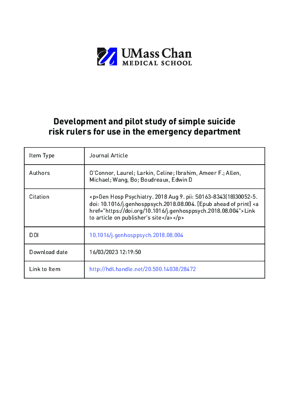 (PDF) Development and pilot study of simple suicide risk rulers for use ...