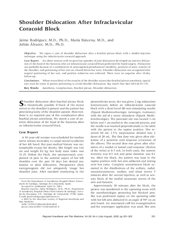 (PDF) Shoulder Dislocation After Infraclavicular Coracoid Block