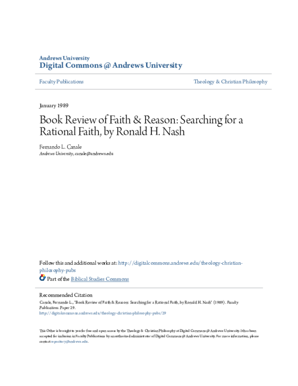 (PDF) Book Review of Faith & Reason: Searching for a Rational Faith, by ...