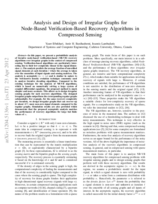 Pdf Analysis And Design Of Irregular Graphs For Node Based Verification Based Recovery 9610