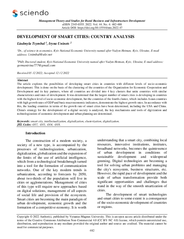 (PDF) Development of Smart Cities: Country Analysis