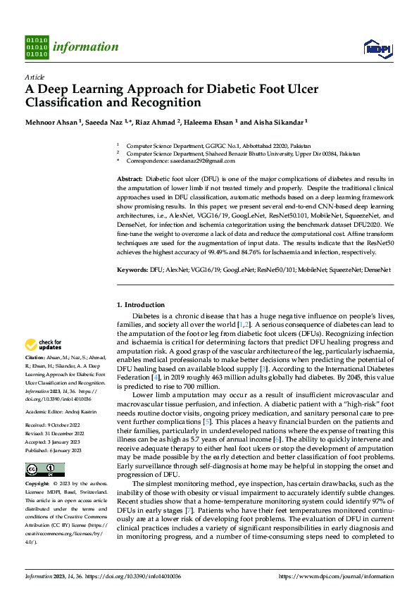 Pdf A Deep Learning Approach For Diabetic Foot Ulcer Classification And Recognition