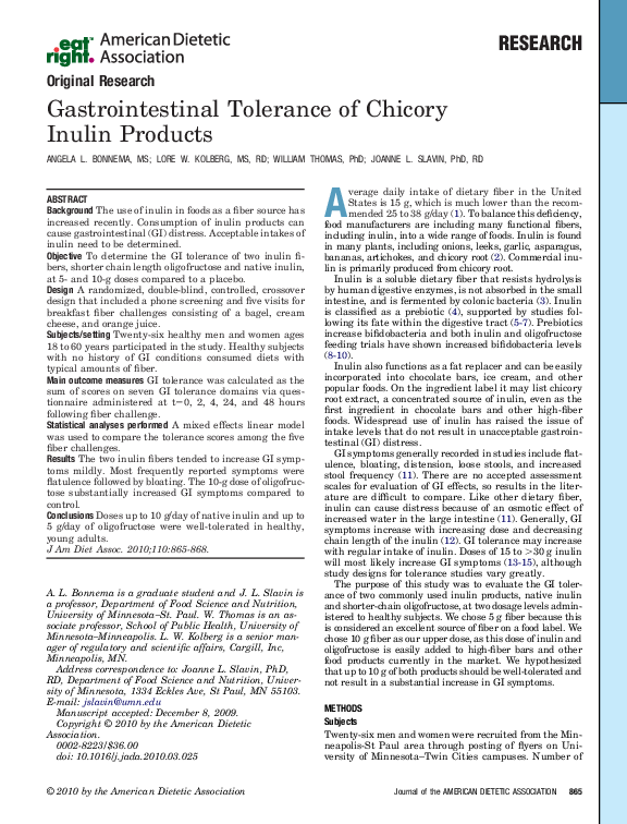 (PDF) Gastrointestinal Tolerance of Chicory Inulin Products