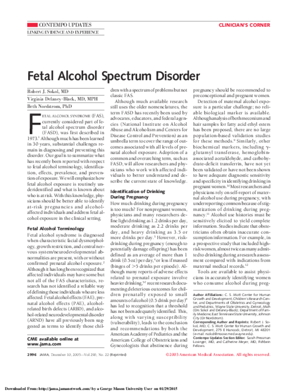 (PDF) Fetal Alcohol Spectrum Disorder