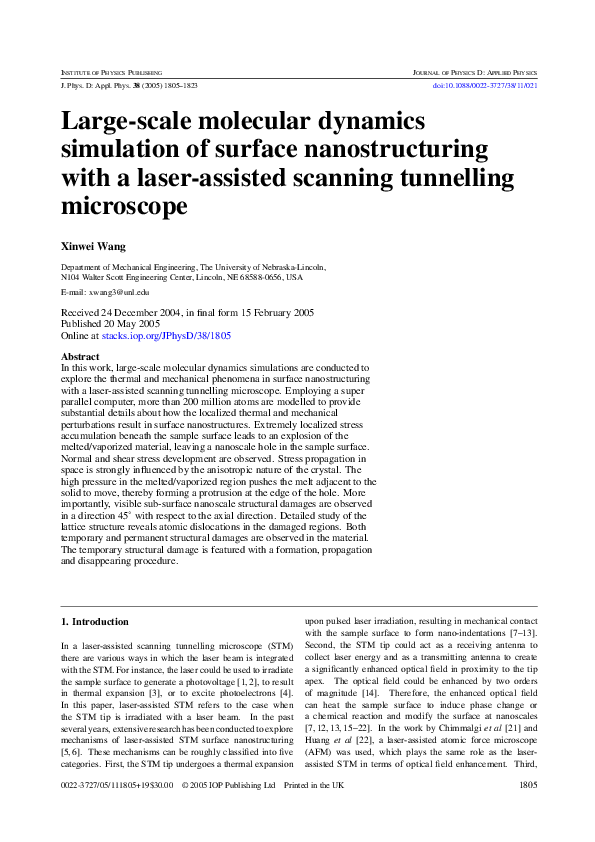Pdf Large Scale Molecular Dynamics Simulation Of Surface Nanostructuring With A Laser Assisted