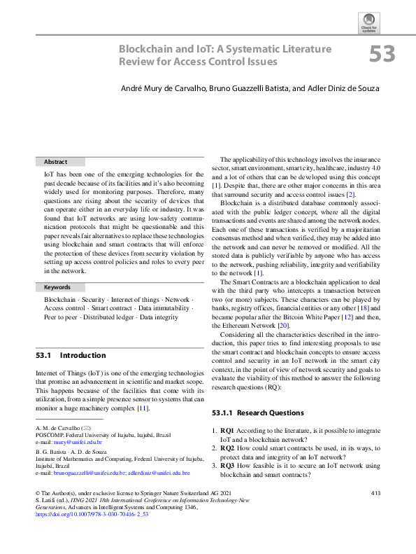 (PDF) Blockchain and IoT: A Systematic Literature Review for Access Control Issues