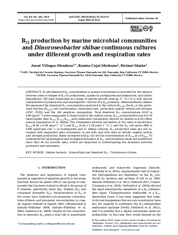 (PDF) B12 production by marine microbial communities and ...