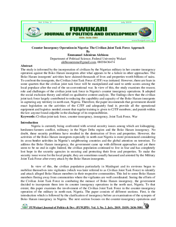 (PDF) Counter Insurgency Operation in Nigeria: The Civilian Joint Task ...