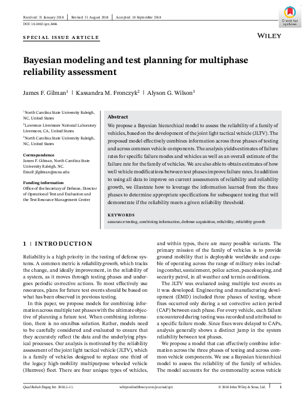 Pdf Bayesian Modeling And Test Planning For Multiphase Reliability Assessment