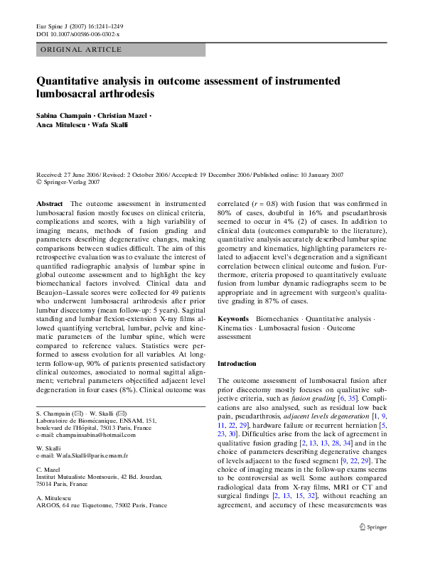 (PDF) Quantitative analysis in outcome assessment of instrumented lumbosacral arthrodesis