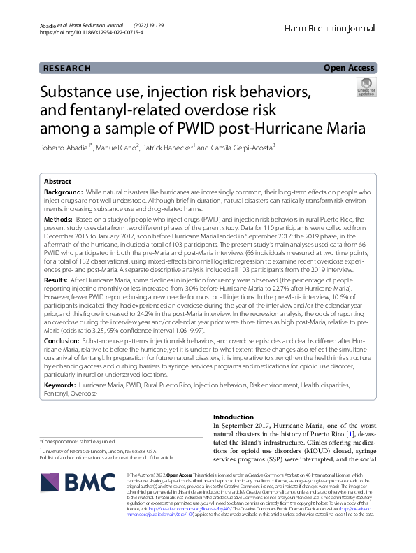 (PDF) Substance use, injection risk behaviors, and fentanyl-related ...